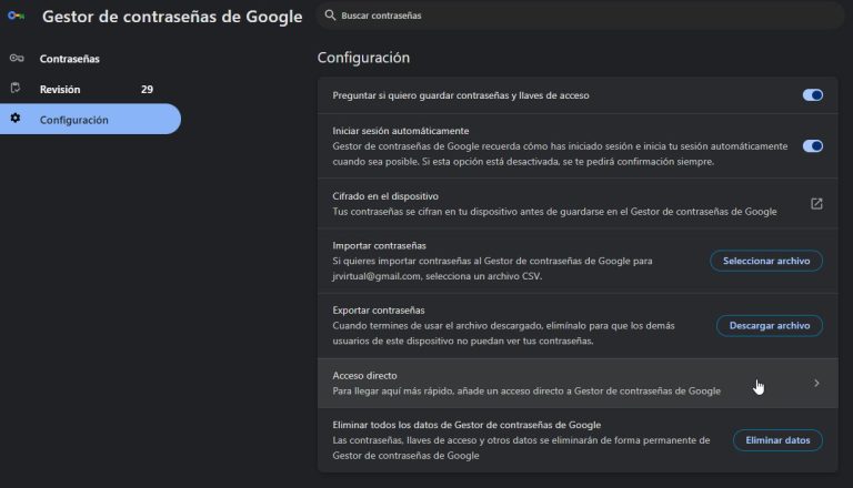 Acceso instantáneo al gestor de contraseñas de Google Chrome